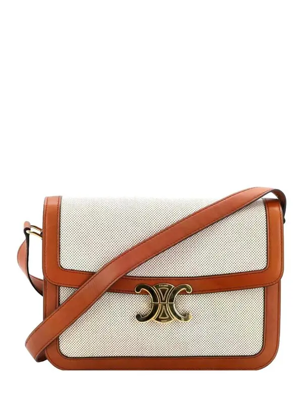 Celine Triomphe Shoulder Bag In Canvas And Leather - Brown