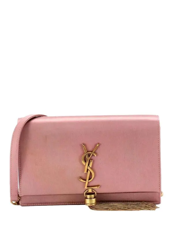 Saint Laurent Classic Monogram Tassel Chain Wallet Satin Shoulder Bag - Pink