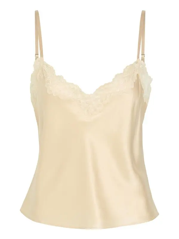 REFORMATION Teddy V-neck Lace Trim Silk Camisole - Beige