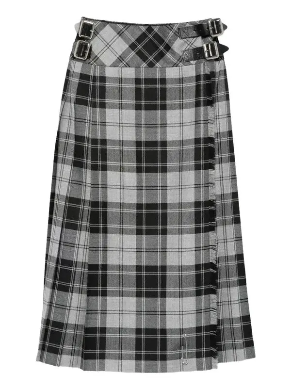 Le Kilt Buckle Fastening Plaid Midi Skirt - Grey