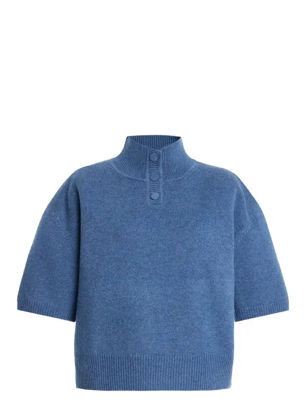 Brandon Maxwell Cropped Cashmere Henley Sweater - Blue