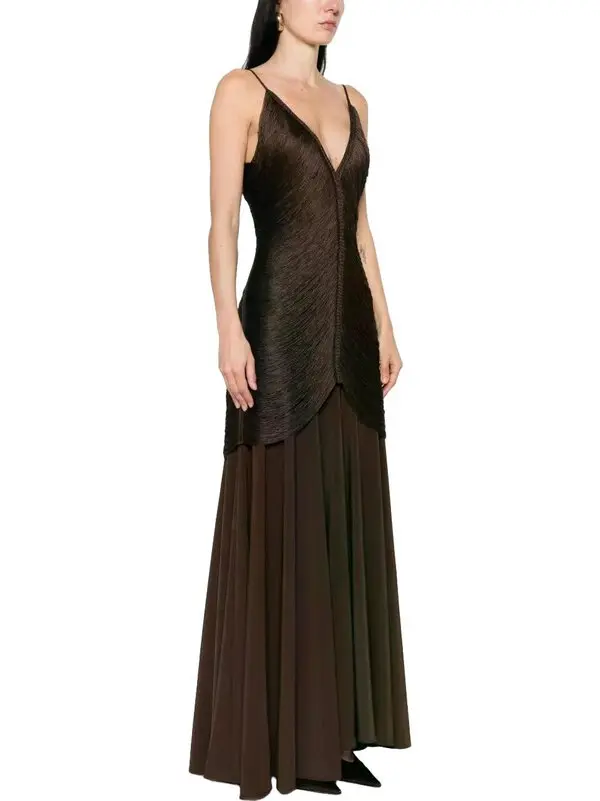 BLESS Nostalgia V-neck Maxi Dress - Brown