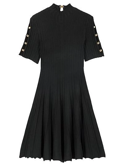 Maje Short-sleeved Ribbed Knit Mini Dress With High Neck - Black