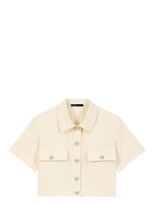 Maje Short-sleeved Cropped Cotton Jacket - Ecru