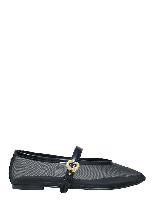 Maje Branded Buckle Mesh Ballet Flats - Black