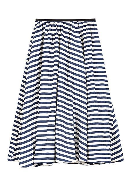 Maje Striped Elasticated-waist Woven Midi Skirt - White/blue