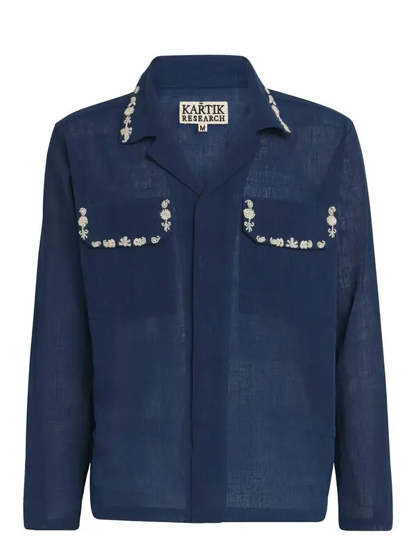 KARTIK RESEARCH Cotton Embroidered Surya Shirt - Blue
