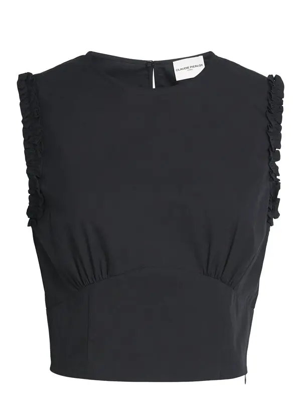 Claudie Pierlot Cotton-blend Ruffle Crop Top - Blue