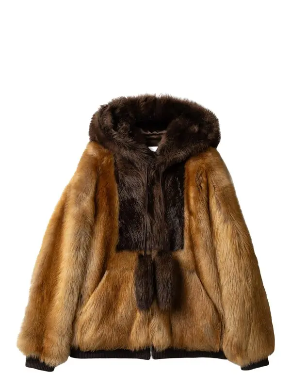 Miu Miu Shearling And Fur Blouson Jacket With Hood - Brown