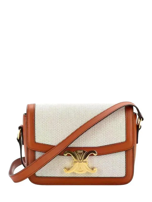 Celine Triomphe Shoulder Bag Canvas With Leather - Neutrals