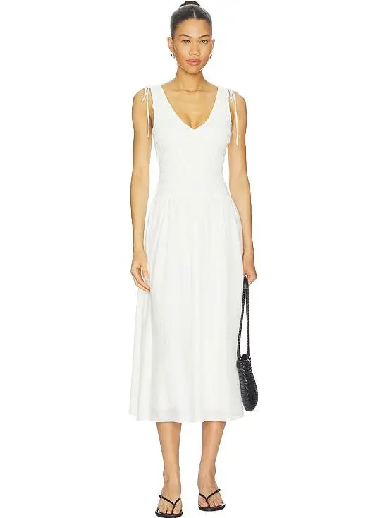 Paige Smocked Linen Dress - White