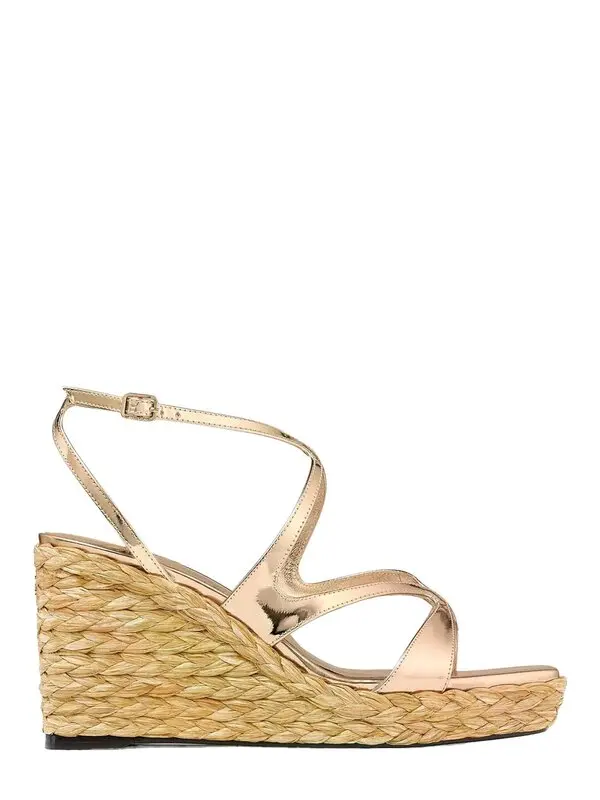 JIMMY CHOO Tone Metallic Wedge Sandals With Braided Raffia Sole - Gold