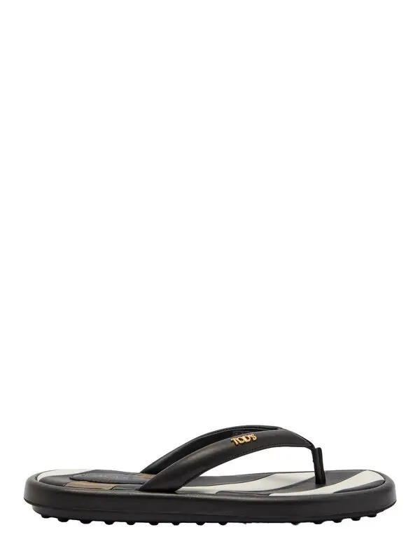 TOD'S Padded Leather Striped Flip Flops - Black