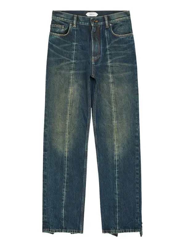 Versace Distressed Straight-leg Jeans - Blue