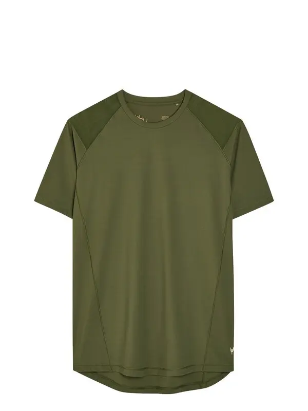 NOW YOU LIVE Waterley Stretch-jersey T-shirt With Mesh Panels - Olive