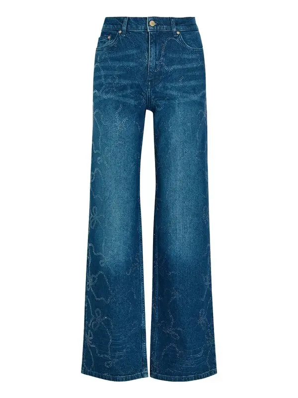 LoveShackFancy Dessa Embellished Bow Wide-leg Jeans - Denim