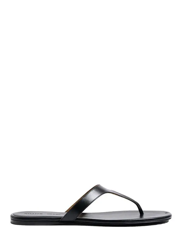 Khaite Archer Glossed Calfskin Thong Sandals - Black
