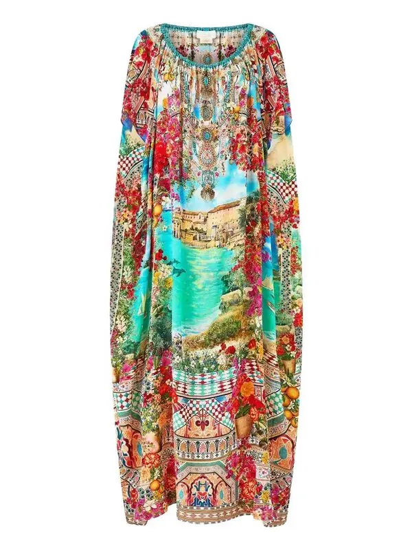 Camilla Mallorca Print Off-shoulder Kaftan - Blue