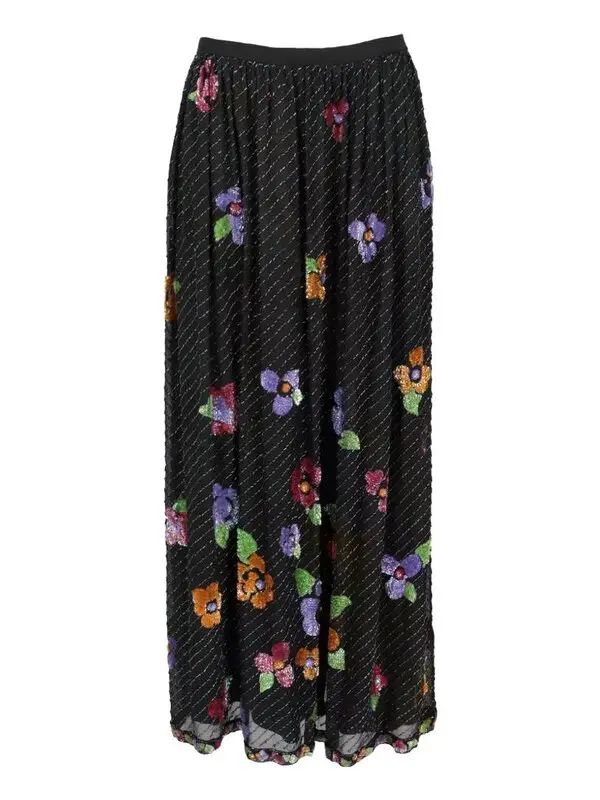 Vintage Beaded Floral Maxi Skirt - Black