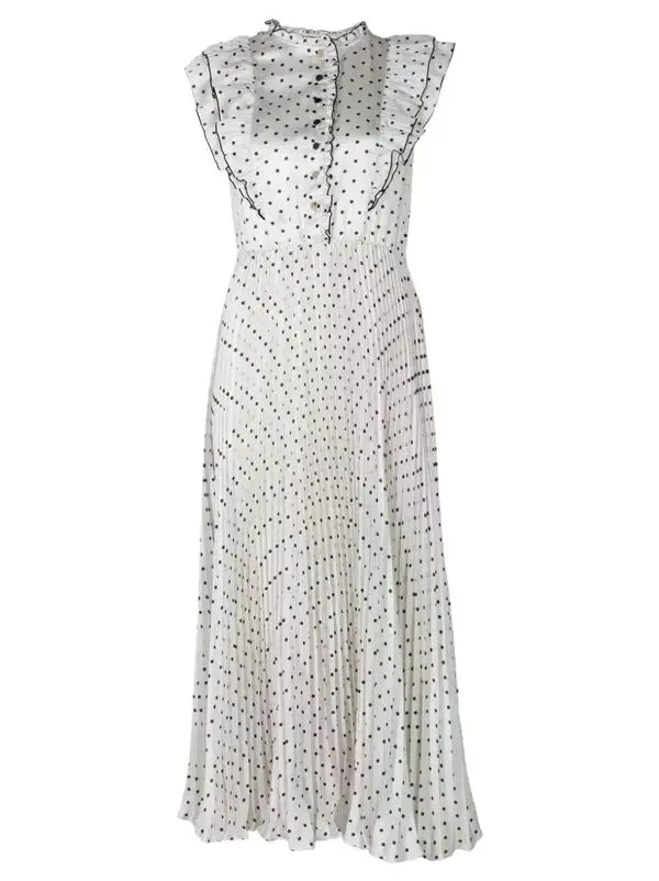 SELF-PORTRAIT Ruffled Polka Dot Midi Dress - Neutrals