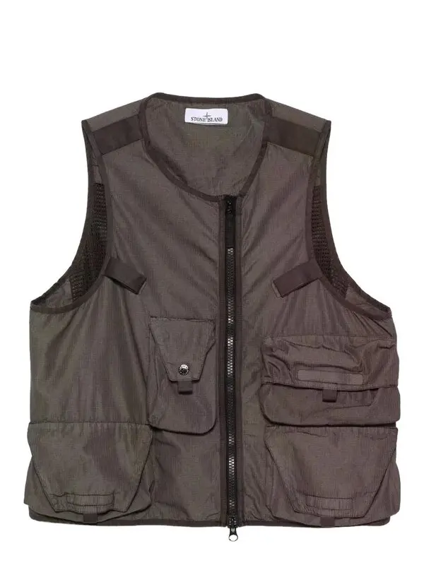 Stone Island Zippered Vest With Multiple Pockets - Grey