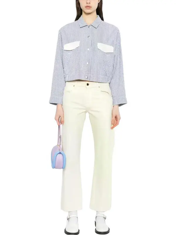 AGNES B. Striped Cropped Jacket - Blue