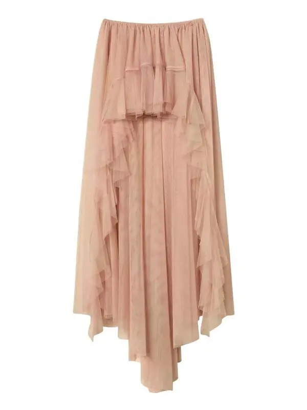 TWINSET Asymmetric Tulle Skirt With Layered Ruffles - Neutrals