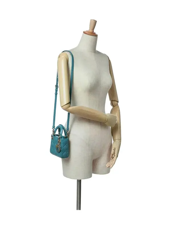 Dior 2022 Micro Lambskin Cannage Lady Satchel - Blue