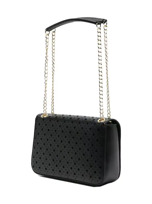 Moschino Perforated Heart Crossbody Bag With Chain Strap - Black