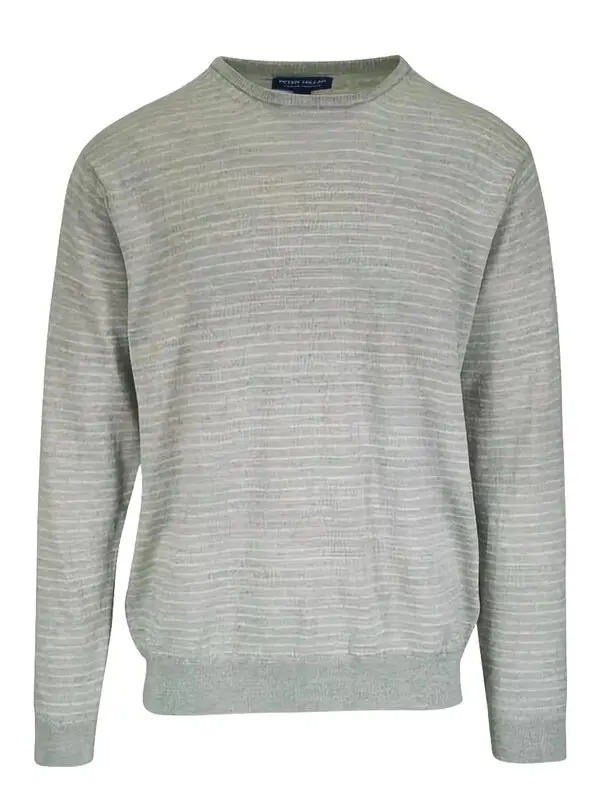Peter Millar Striped Crew Neck Long Sleeve Pullover - Grey