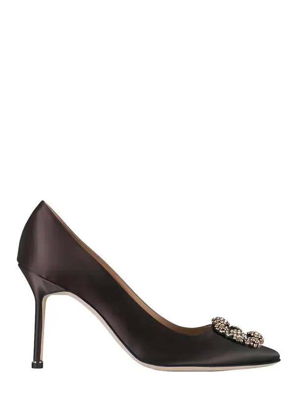 Manolo Blahnik Hangisi 90 Satin Embellished Pumps - Brown