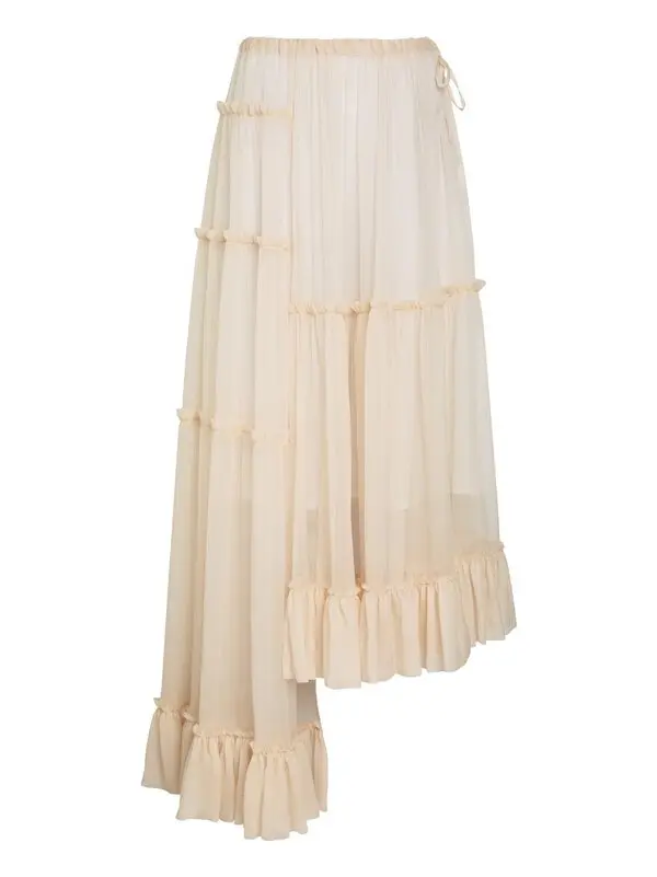 Dries Van Noten Sunia Asymmetric Ruffle Silk Georgette Maxi Skirt - Ecru