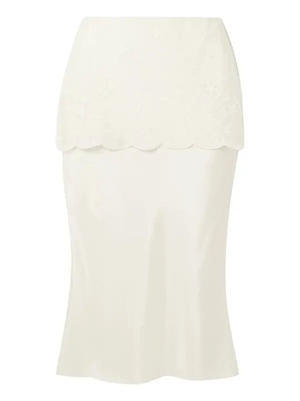 Posse Cove Layered Embroidered Tulle-trimmed Silk-blend Midi Skirt - Neutrals