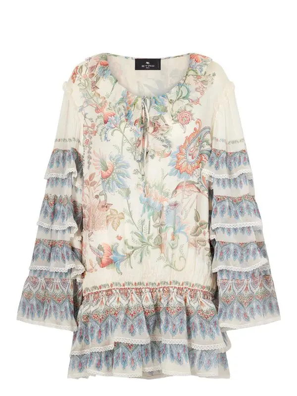 Etro Silk Mini Tunic Dress With Ruffle Detail - Multi