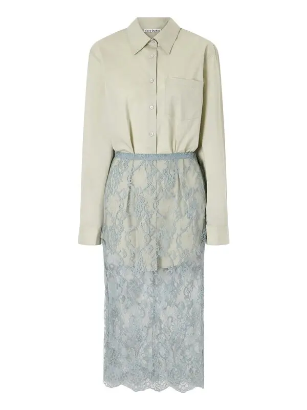 Acne Studios Lace-trimmed Cotton And Silk-blend Midi Dress - Green