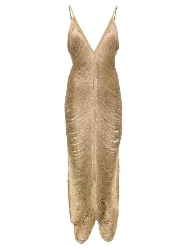 BLESS Solé Fringe V-neck Dress - Neutrals
