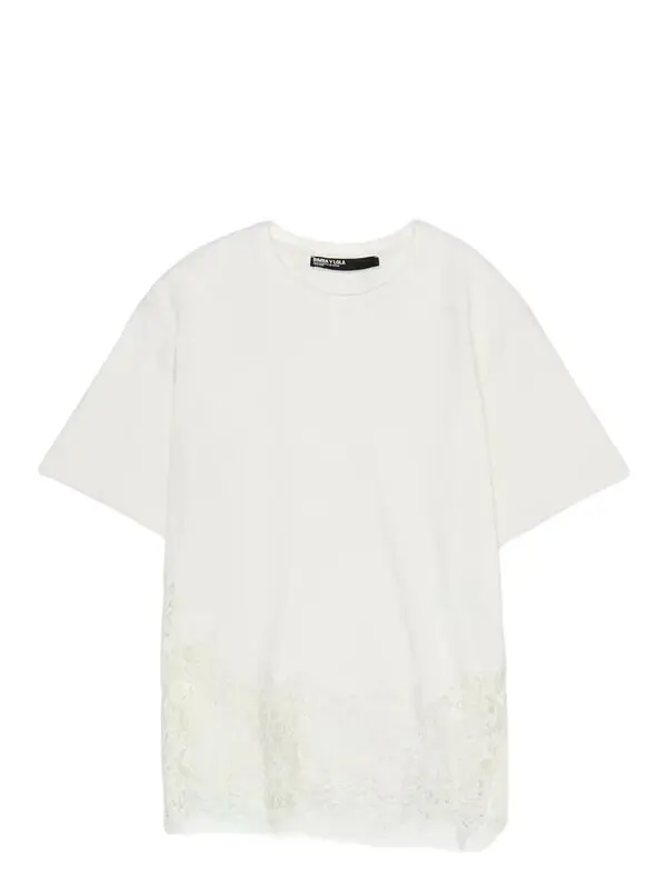 Bimba Y Lola Ivory Cotton Lace Trim T-shirt - Neutrals