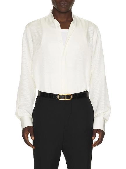TOM FORD Perforated Dot Silk Twill Slim Fit Evening Shirt - Challk