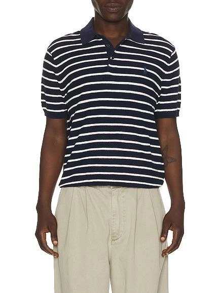 Polo Ralph Lauren Cotton Blend Textured 3 Button Placket Short Sleeve Polo Sweater - Bright Navy Combo