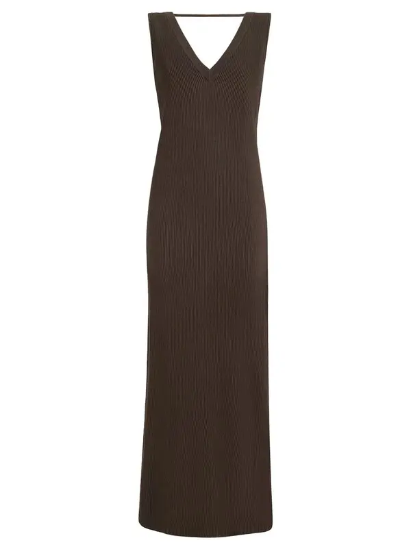 Brunello Cucinelli Cotton Rib-knit Maxi Dress With Monili Embroidery - Brown