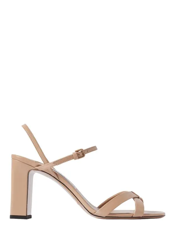 JIMMY CHOO Elsy 85 Leather Block Heel Sandals - Neutrals
