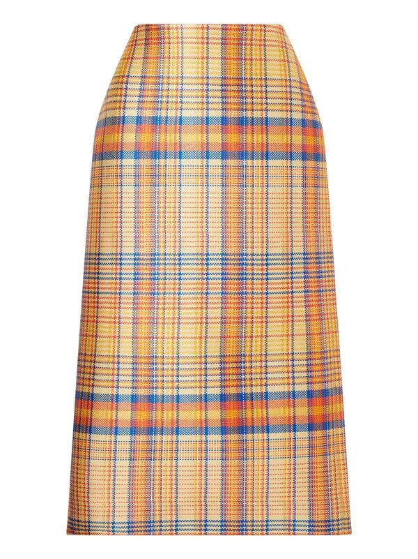 Brandon Maxwell Mercer Checked Wool And Silk-blend Mikado Midi Skirt - Orange