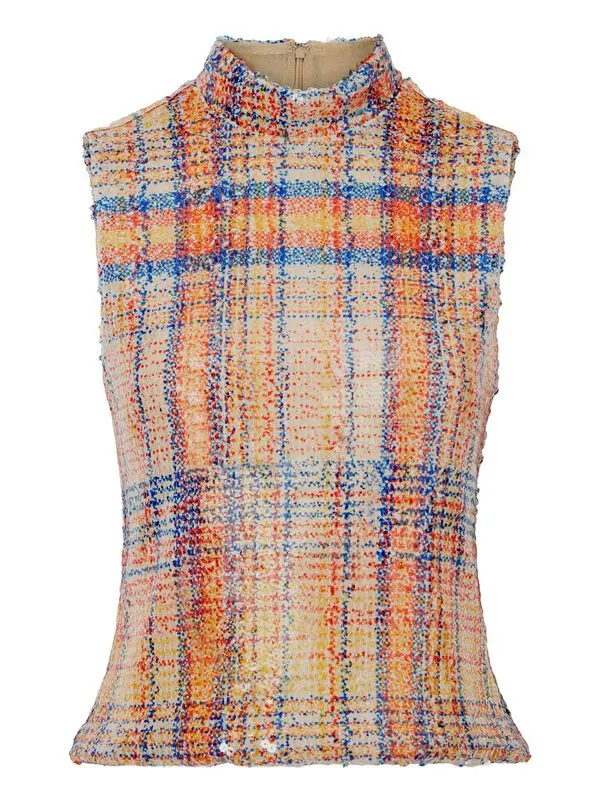 Brandon Maxwell Piper Checked Sequin Embellished Turtleneck Top - Orange