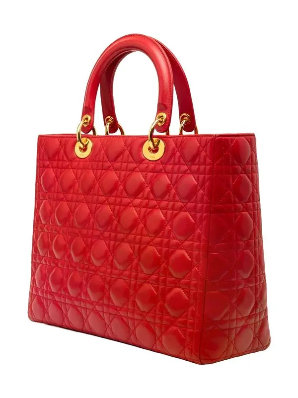 Dior 1999 Large Lambskin Cannage Lady Satchel - Red