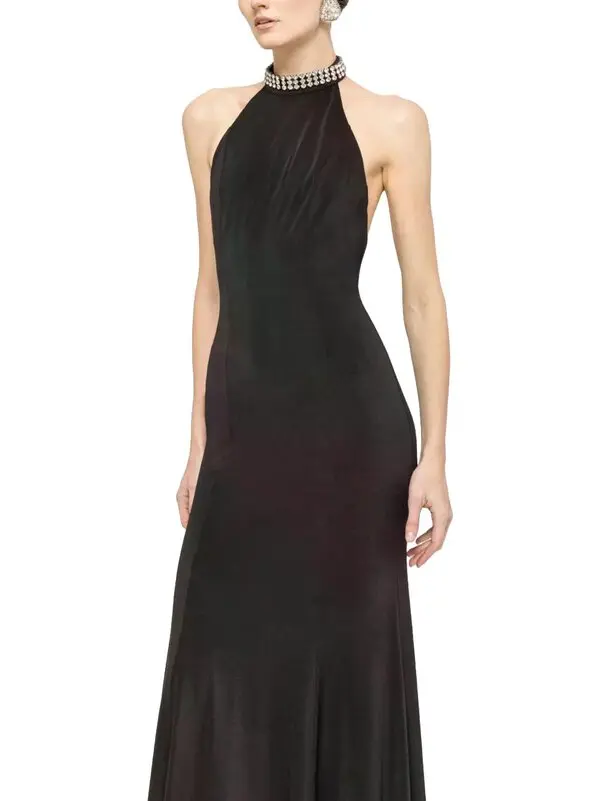 NISSA Halterneck Maxi Dress With Rhinestone Embellishment - Black