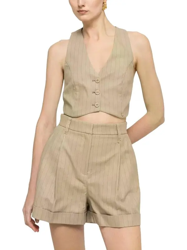 NISSA Cropped Pinstripe Waistcoat - Neutrals
