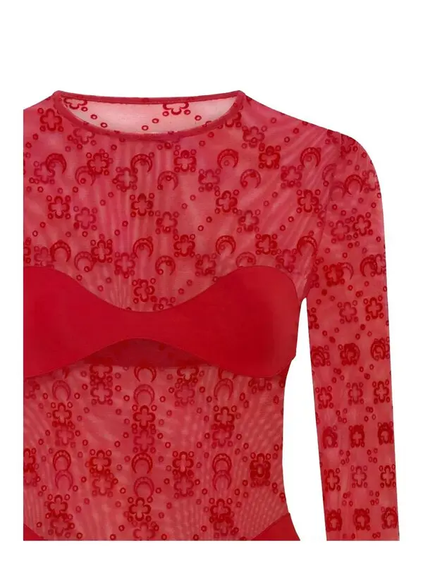 MARINE SERRE Logo-pattern Mesh Bodysuit - Red