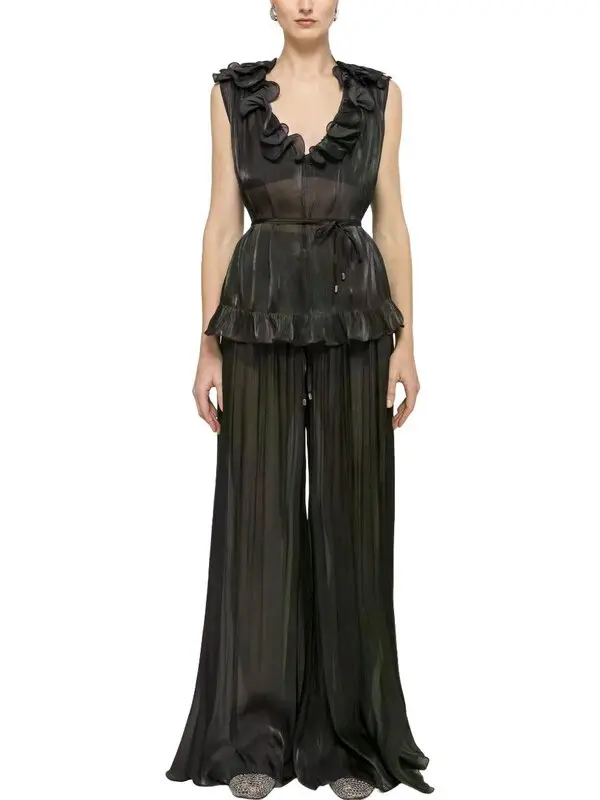 NISSA Sleeveless Ruffled Peplum Top - Black