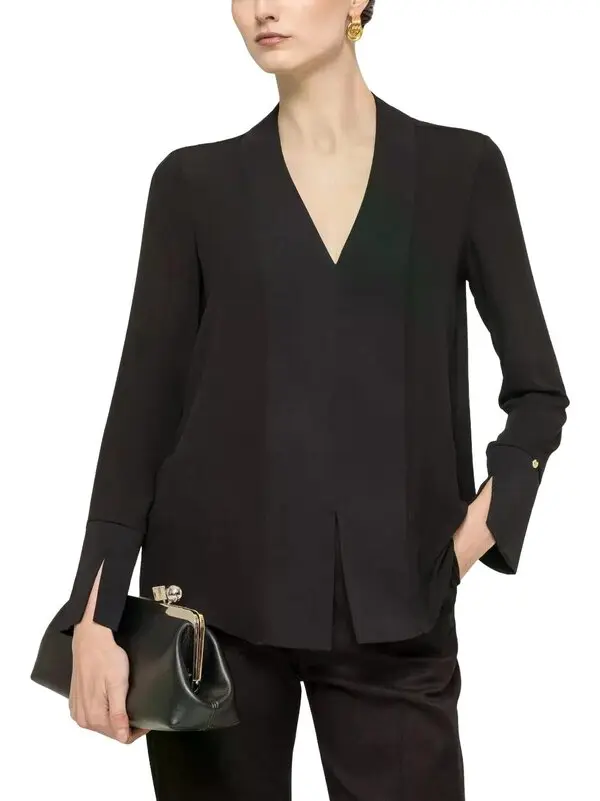 NISSA V-neck Panelled Top - Black