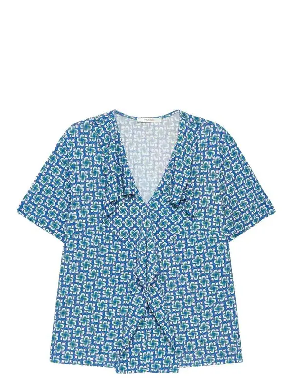 Malìparmi Ruffled Geometric V-neck Top - Blue